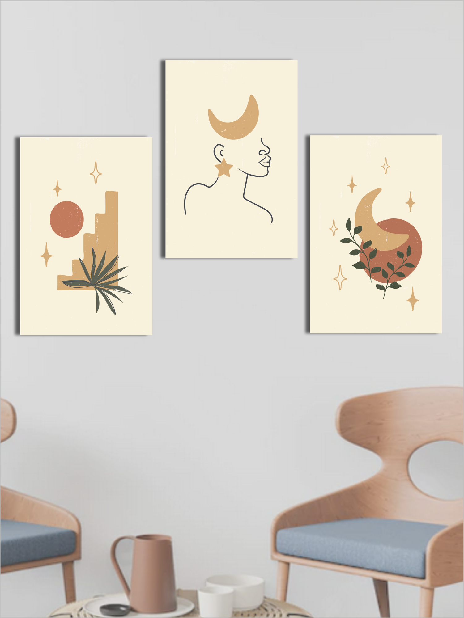 Модульная картина для интерьера на стену, Линии женский силуэт 40х60 см - 3 штуки на холсте на подрамнике