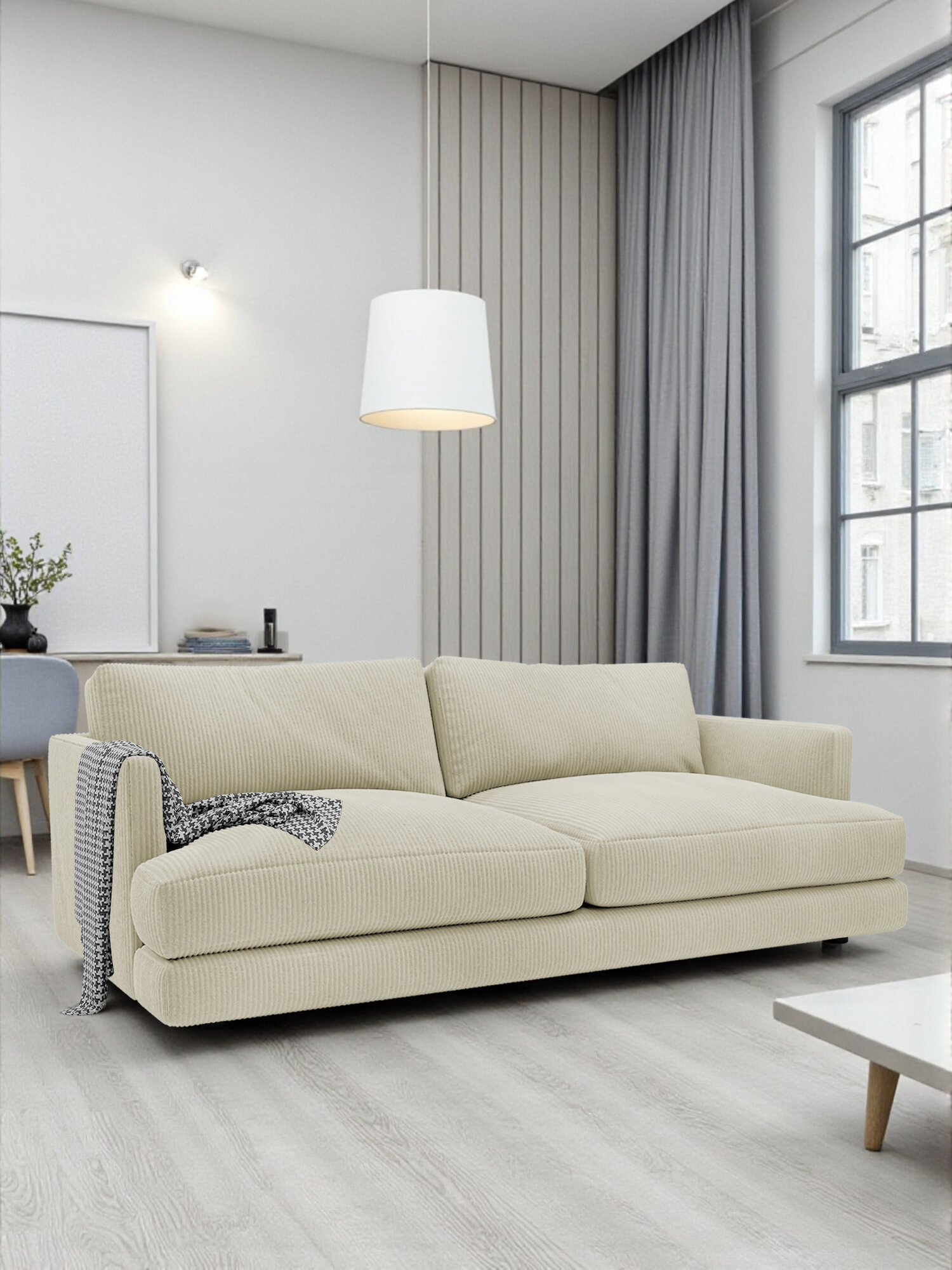 Диван Ибица 2 Cilium Bone NEW 212x105x87 см, светло-бежевый Вельвет, еврокнижка Фиеста