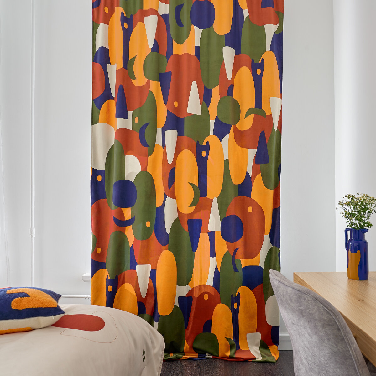 Штора готовая бархатная Kira 160x300 см с абстрактным рисунком