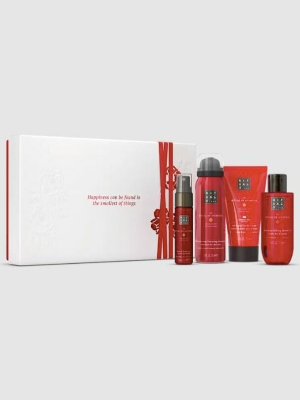 Подарочный набор RITUALS "Ayurveda" масло сладкого миндаля и индийская роза Гель для душа 50мл, Крем для тела 70мл, Масло для душа 75мл, Спрей для тела и волос 20мл