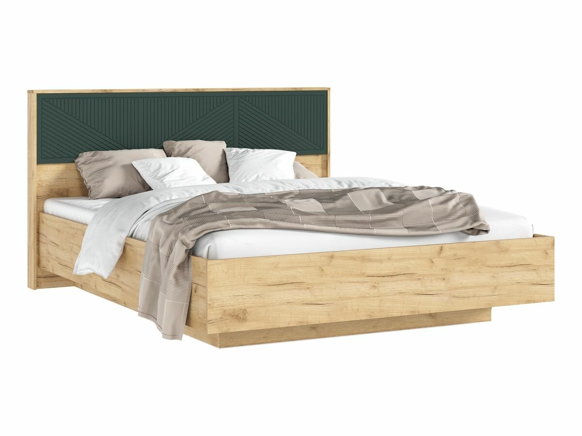 Кровать двухспальная 160х200 парящая Сильвия с ортопедическим основанием Браш Мени Грин/Дуб Крафт