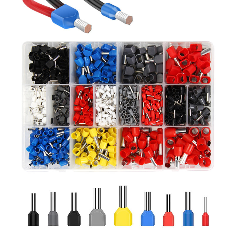 1200ШТ Упакованных клемм в ассортименте с одним и двумя наконечниками, Комплект клемм для холодного прессования