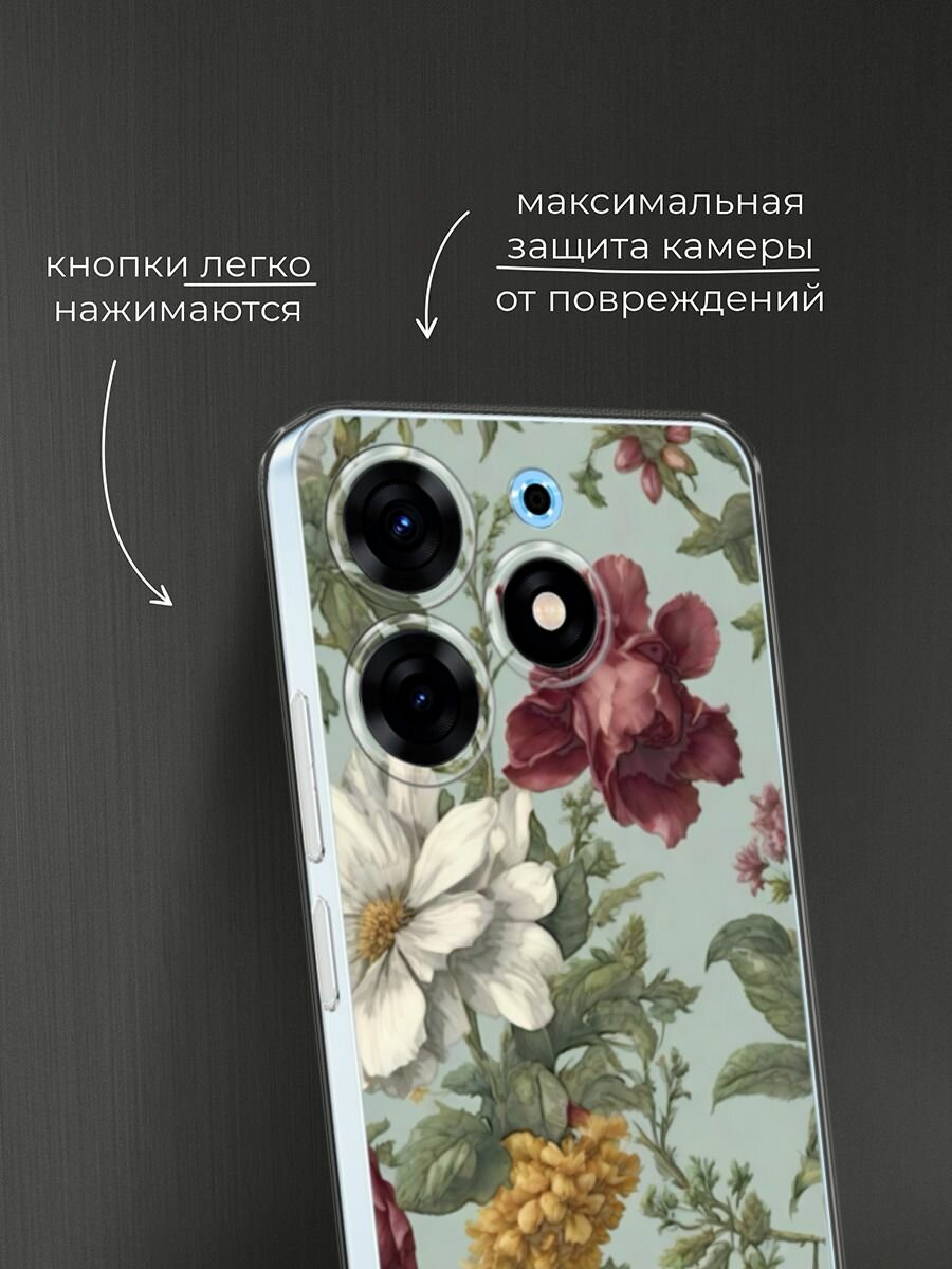Силиконовый чехол на Tecno Spark 10 Pro / Текно Спарк 10 Про с принтом Акварельные красные цветы — фото 1