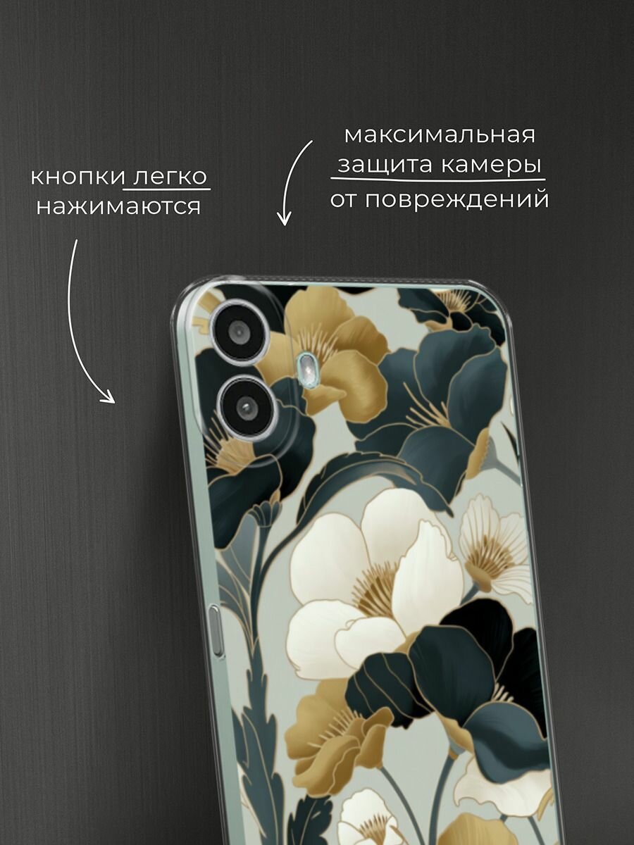 Чехол на CMF Phone 1 / CMF Фон 1 с принтом Золотые и белые цветы — фото 1