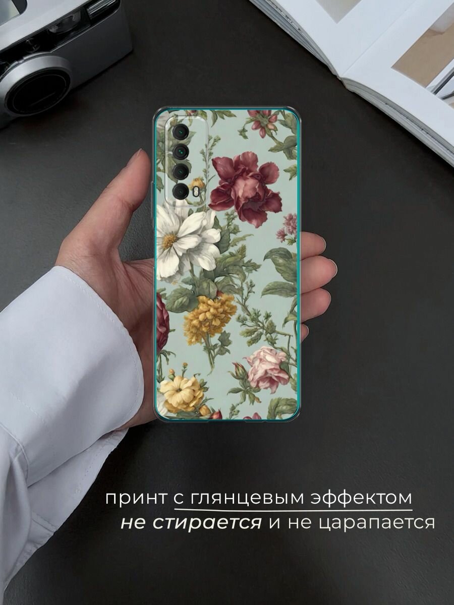 Чехол на Huawei P Smart 2021 / Хуавей П Смарт 2021 с принтом Акварельные красные цветы — фото 1