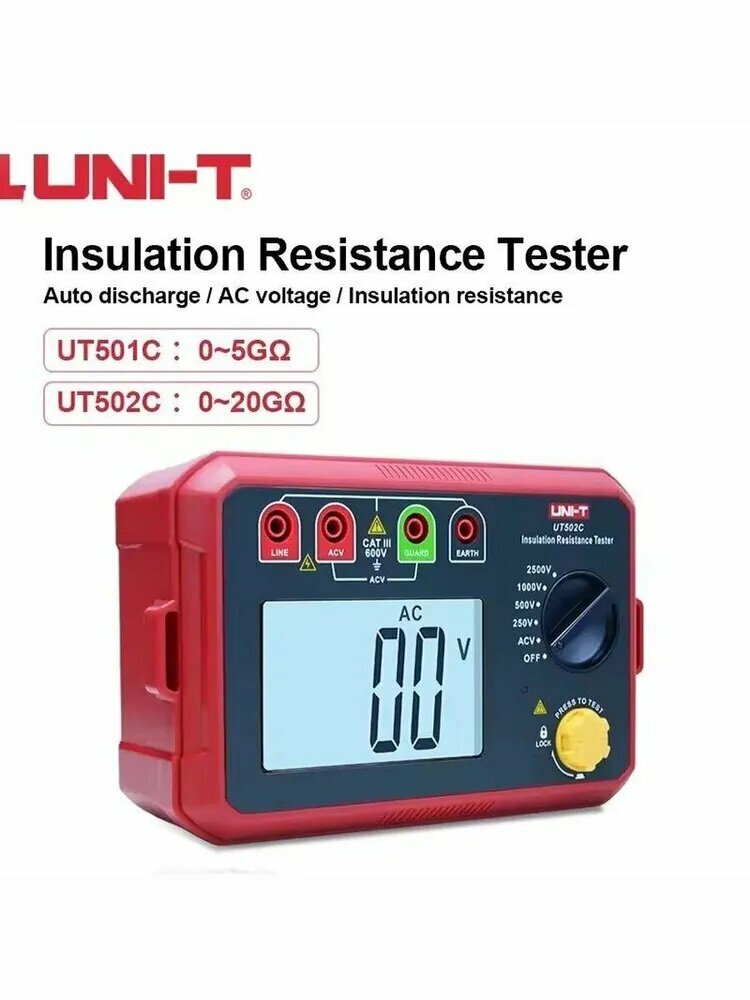 Тестер сопротивления изоляции UNI-T, автоматический цифровой мегаомметр с диапазоном 2500 В, мегаомметр UT502C