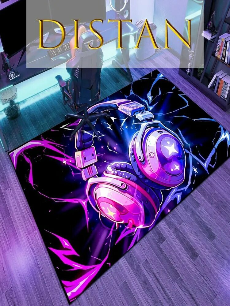 DISTAN Ковер Полиэфирное волокно, высота ворса 5,5 мм, нескользящее моющееся, ковер для игровой зоны, ковер для мальчиков и девочек подростков, игровой контроллер PS, дизайн игрового контроллера, подходит для спальни, игровой комнаты, гостиной 160x120 см