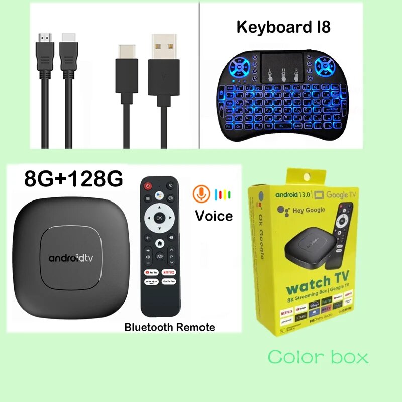 BLKJ Android 14 T1 Smart TV Box 8ГБ+128ГБ 8G 128G Voice I8
