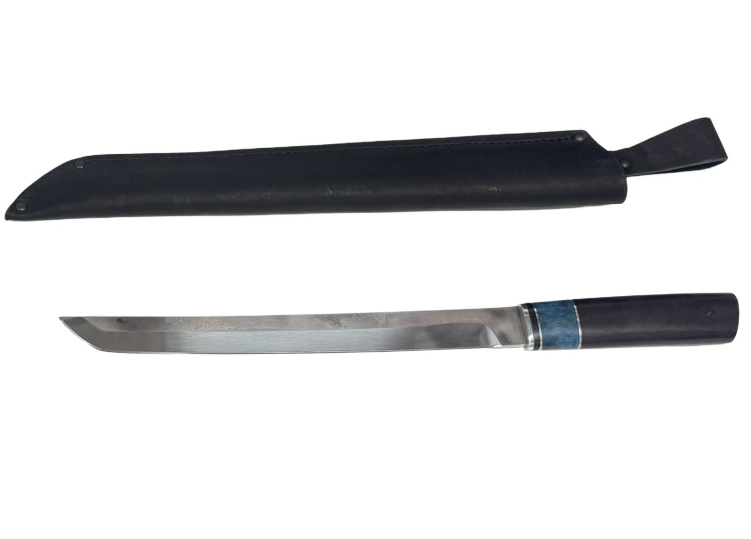 Нож Танто длинный "Японец", кованая сталь Х12МФ, черный граб, карельская береза