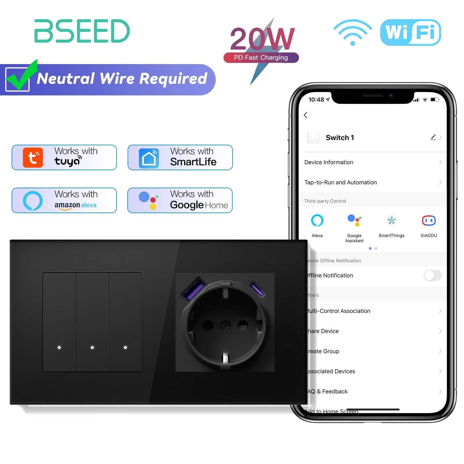 BSEED Умные выключатели света с USB 3G plus 20W