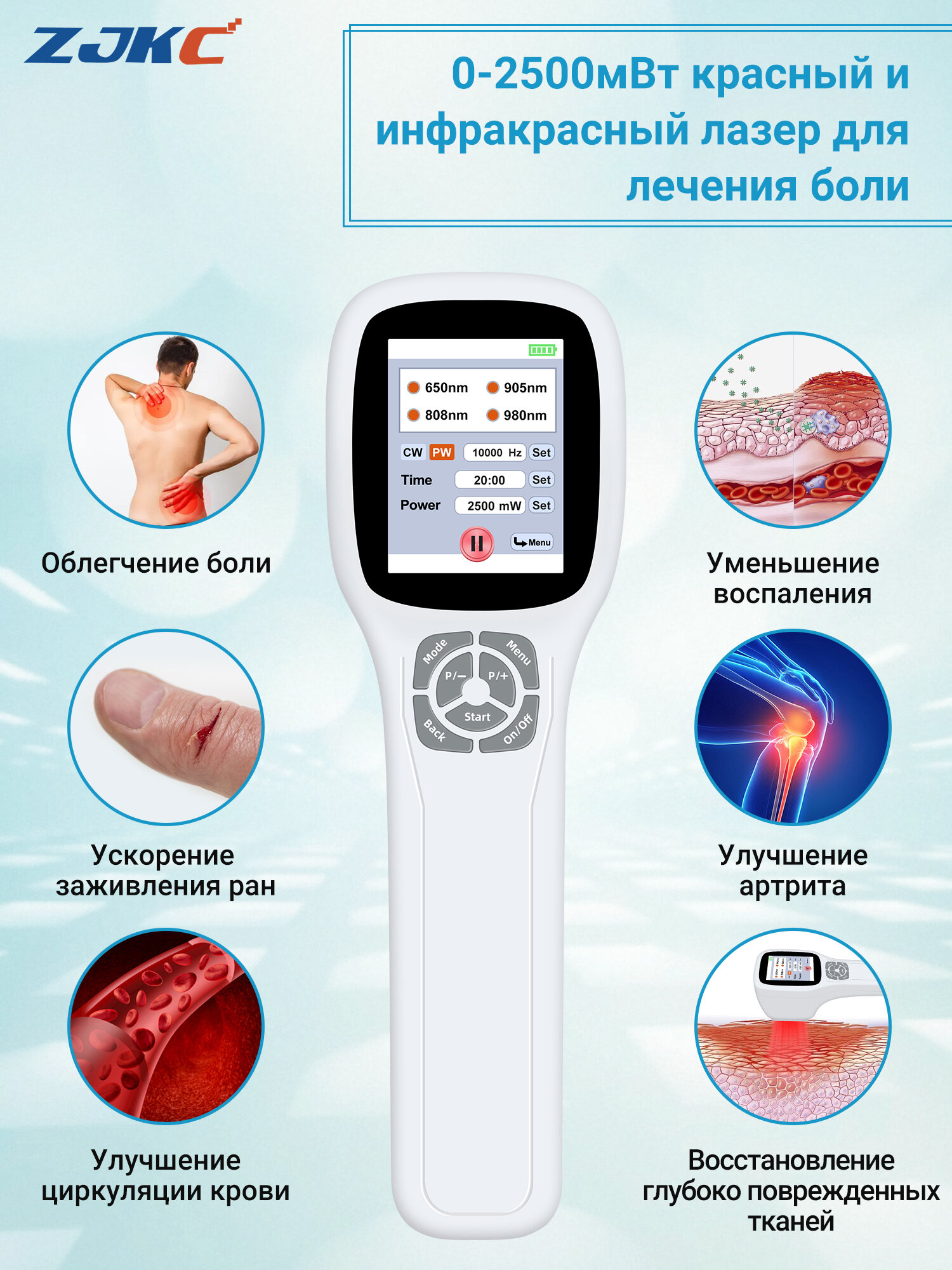 Холодный лазер мощностью 2,5 Вт для лечения болей в спине, суставах и мышцах у людей и животных.