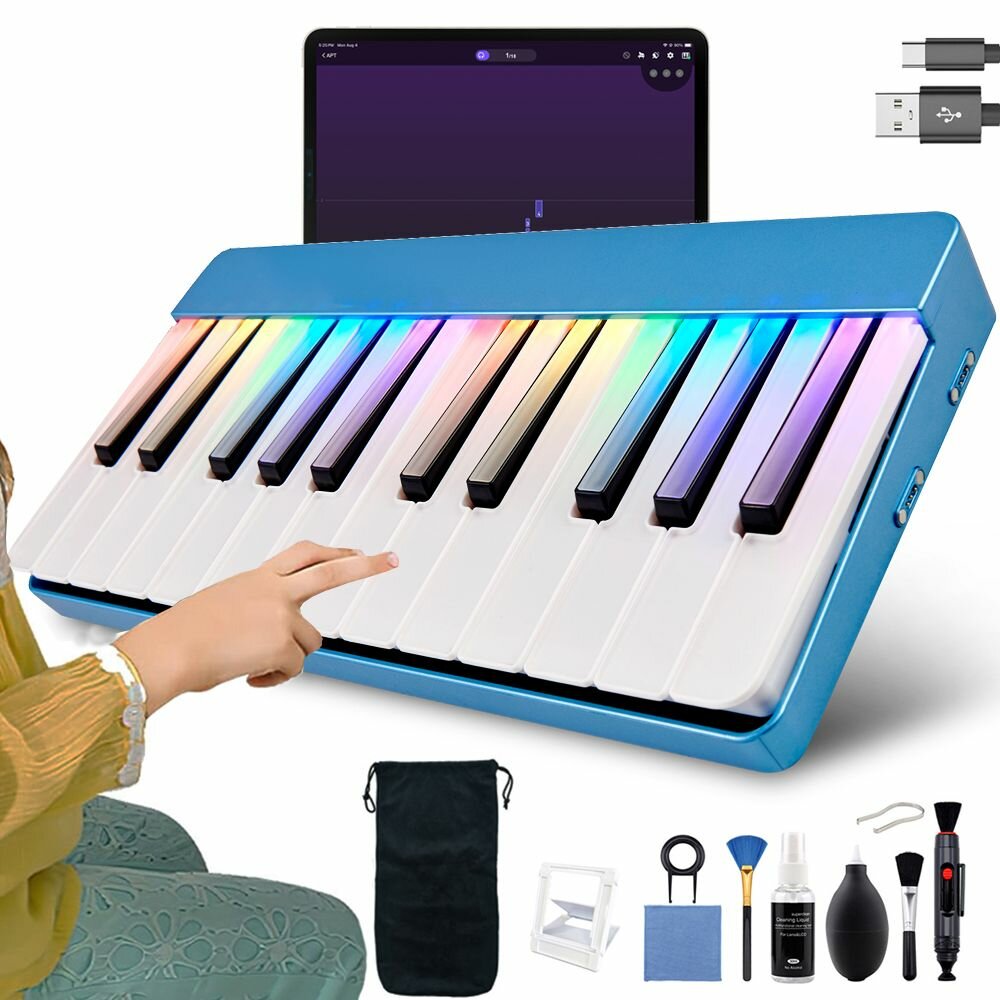 POP Piano 24-клавишная светящаяся Bluetooth клавиатура, MIDI-клавиатура, портативное расширяемое пианино Подарочные инструменты для уборки
