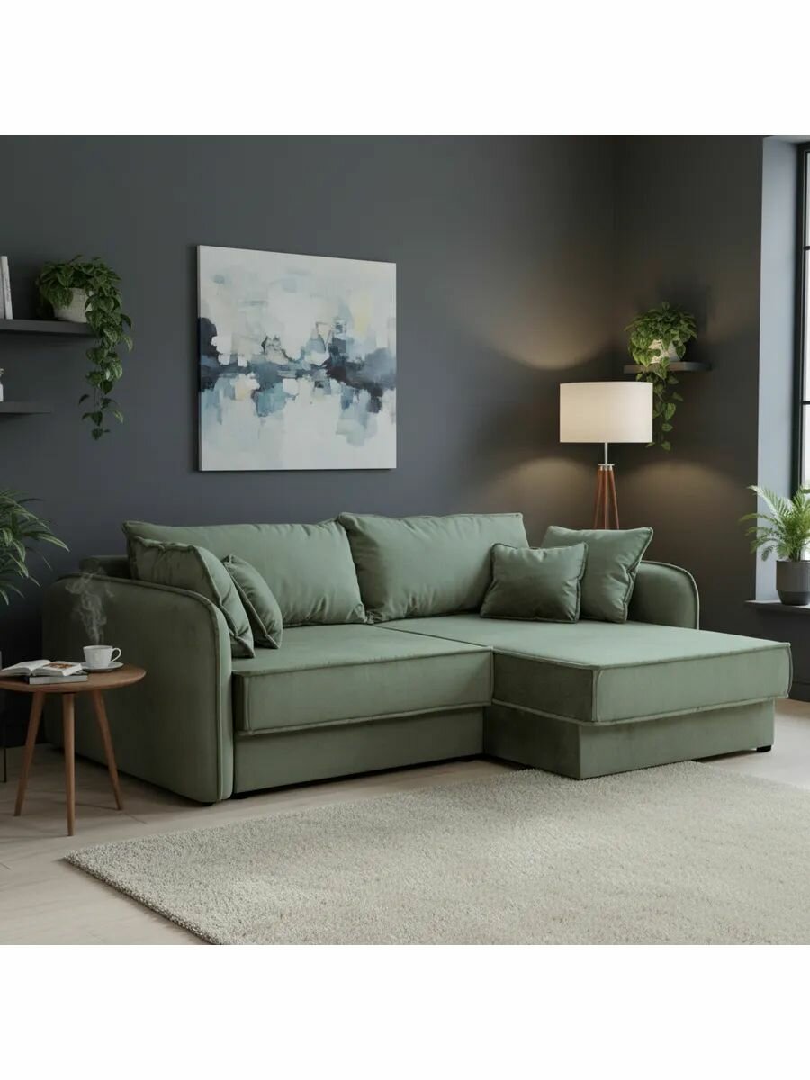 Угловой диван-кровать бруно раскладной в спальню, в гостиную, спальное место 148Х200, мятный