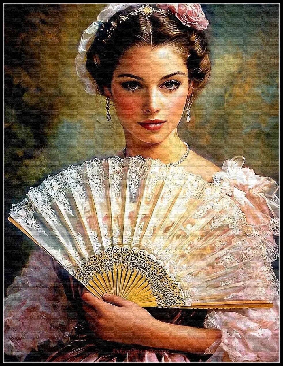 Леди с большим веером 3 - Рукоделие для вышивания DIY DMC Высокое качество - Наборы для вышивки крестом 14 карат Картина маслом