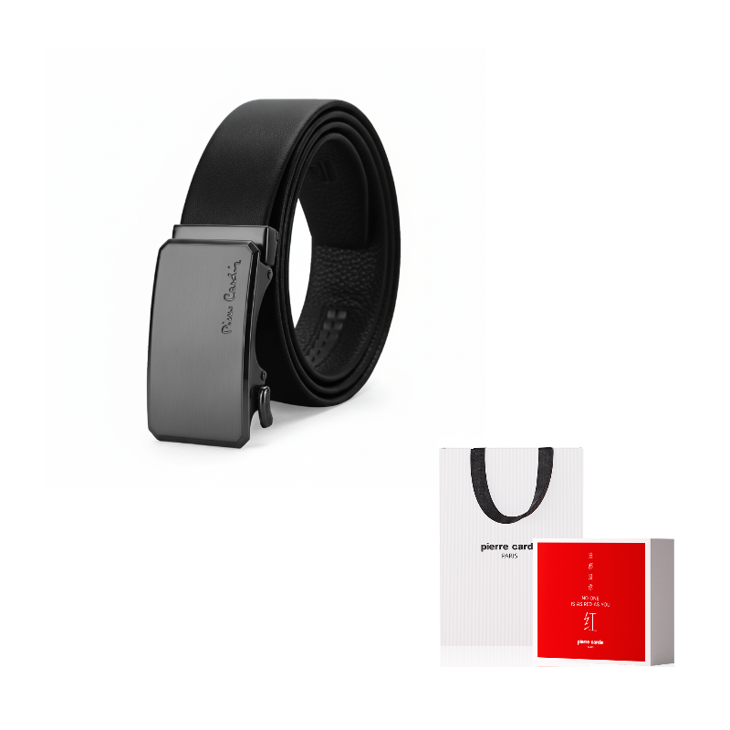 PIERRE CARDIN Cow Leather Belts Men's Black Width 3.5CM 115cm