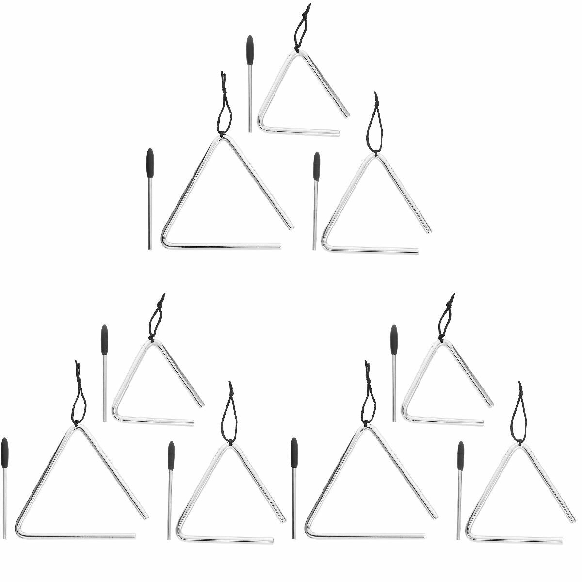 Комплект из 9 серебристых металлических музыкальных треугольников для детей