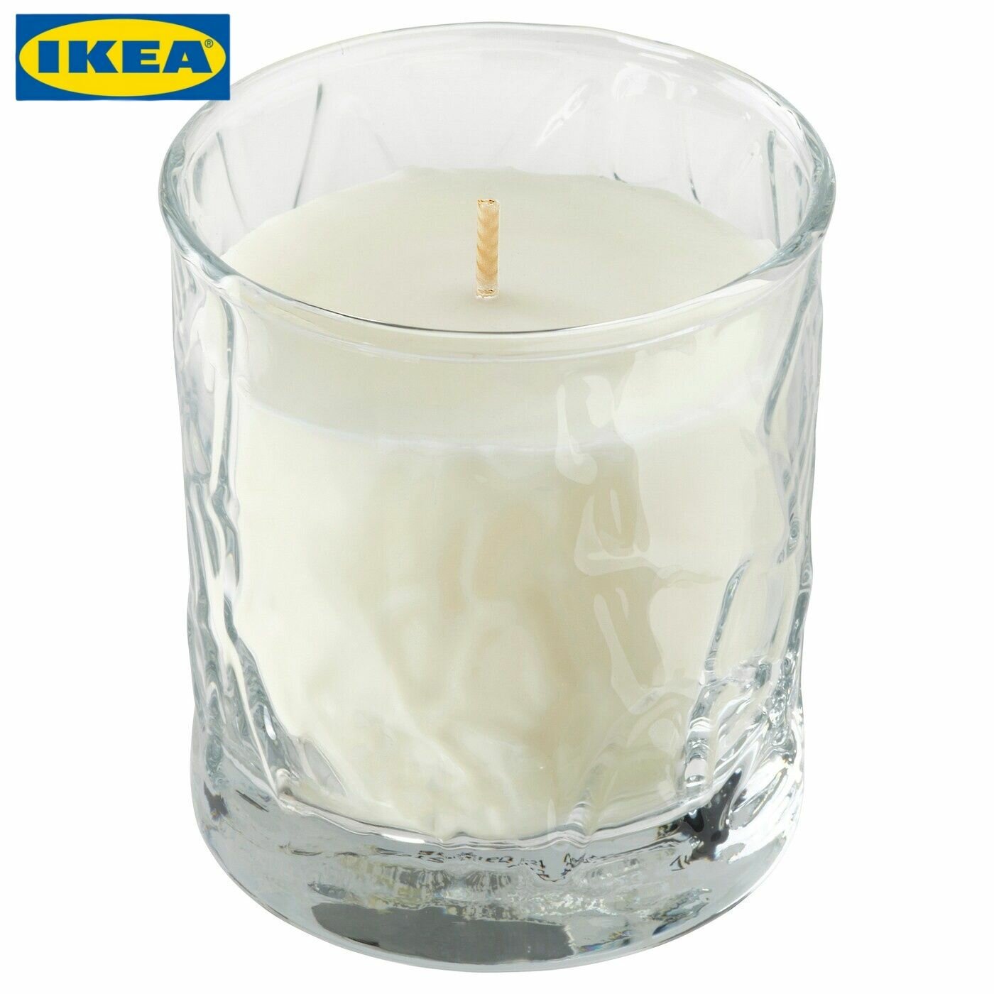 IKEA HOSTAGILLE Ароматическая свеча и стеклянный стакан, груша, прозрачное стекло, 35 часов