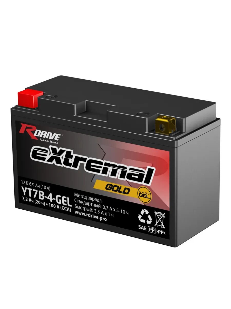 Аккумулятор RDRIVE GOLD YT7B-4-GEL 12V 7.2Ач прям. пол.