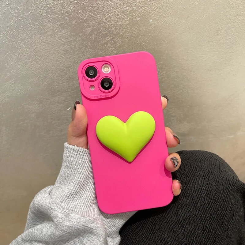 Милый матовый Силиконовый чехол INS с 3D любовным сердцем для телефона iphone 15 14 12 13 Pro Max 11 X XR 7 8 Plus SE, защитный мягкий чехол для камеры phosphor, for iphone 7 8 SE