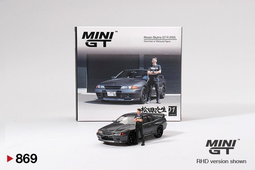 Коллекционная машинка MINI GT 1:64 Nissan Skyline GT-R (R32) Nismo Gunmetal RHD