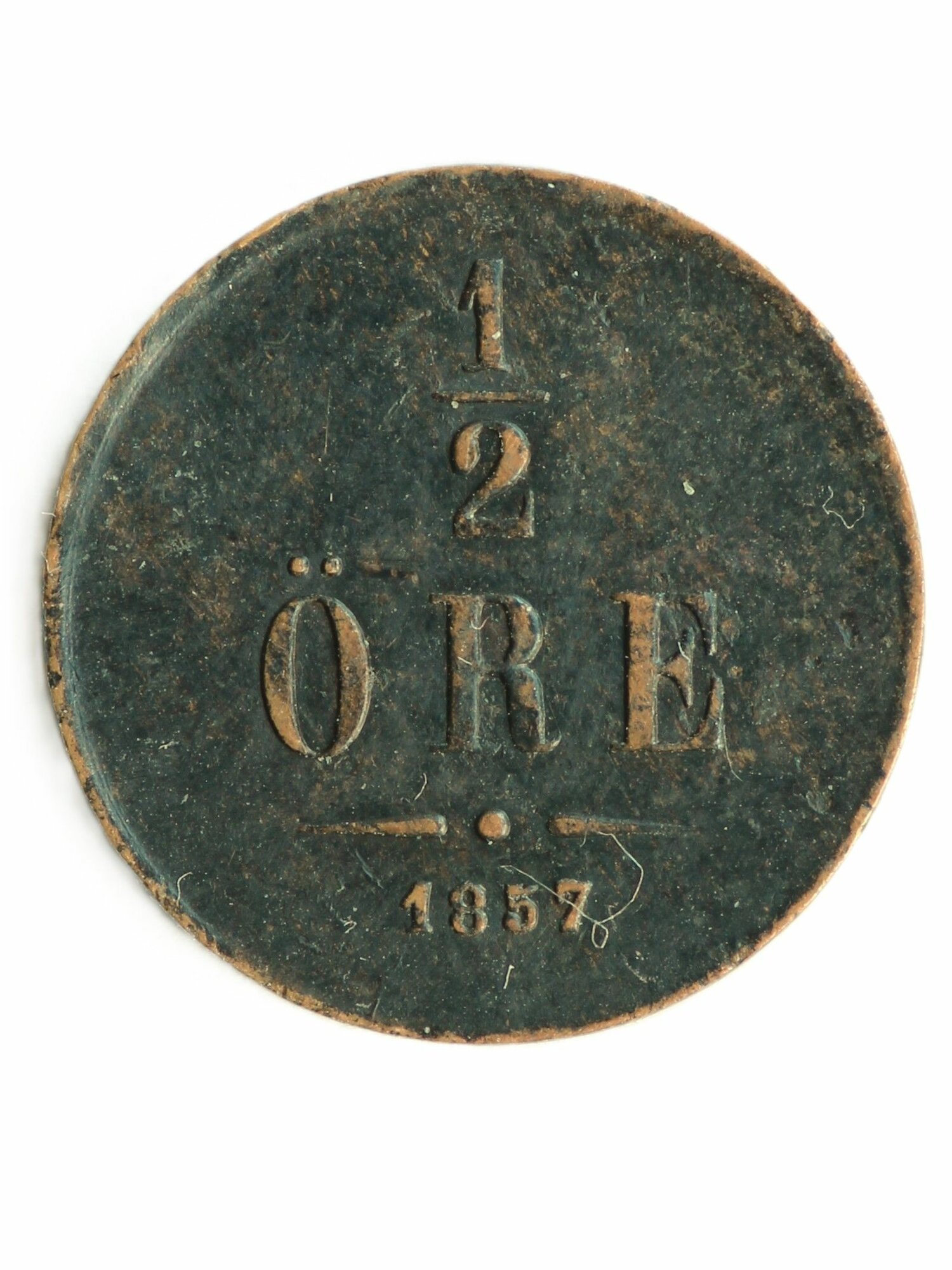Подлинная монета Швеция 1/2 эре 1857 Оскар I Отличная!