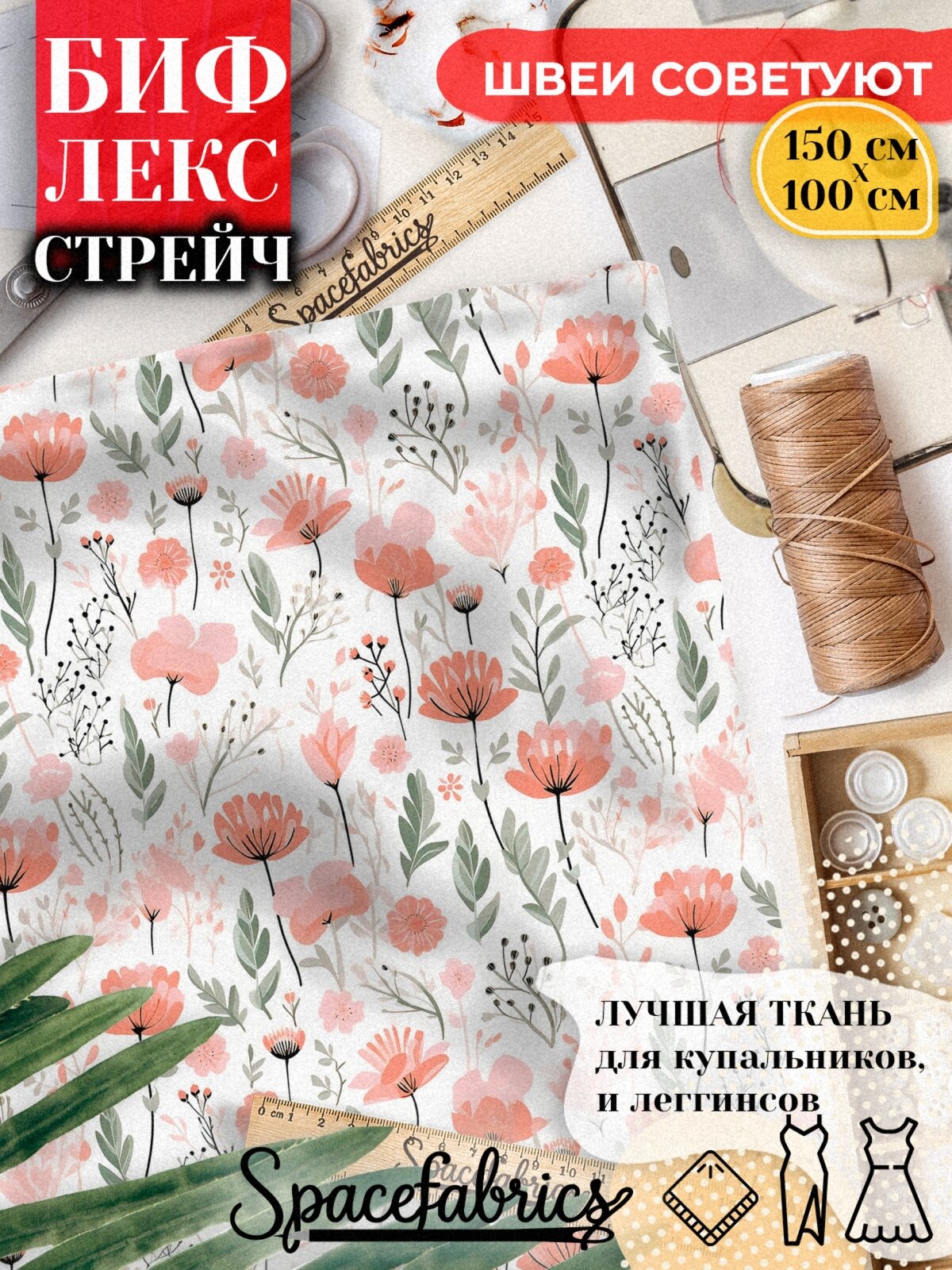 Бифлекс ткань для шитья и рукоделия, 240 г/м2, отрез 150х100 см, трикотажная стрейч ткань с принтом