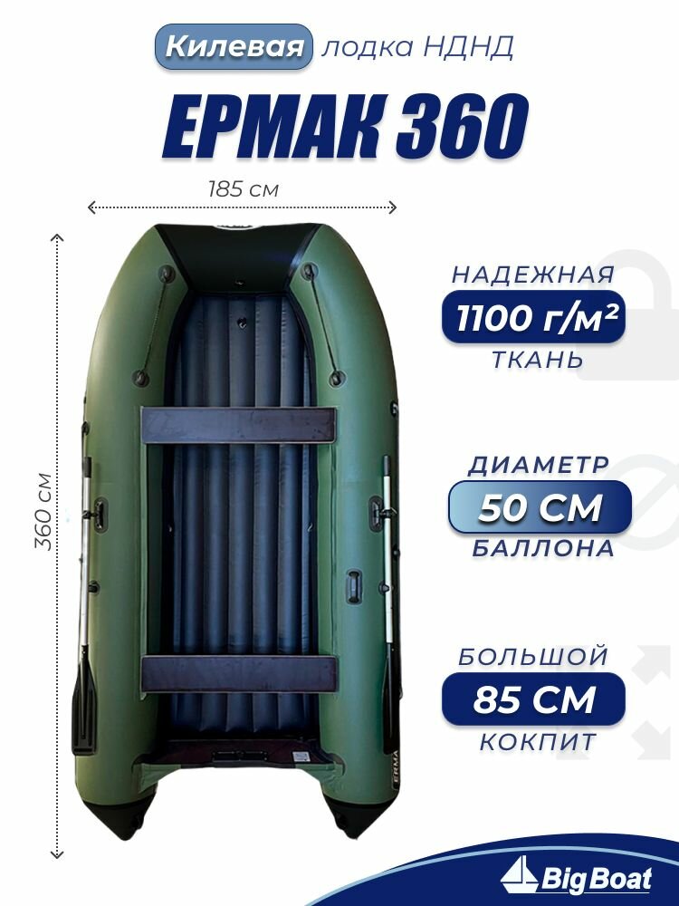Надувная, под мотор, лодка из ПВХ для рыбалки НДНД Ermak (Ермак) 360