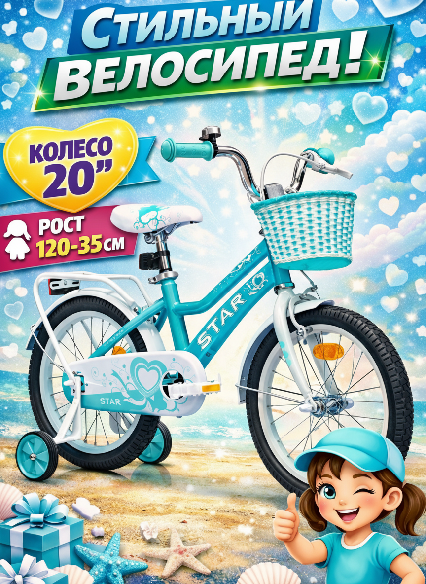 Велосипед детский 702-20" STAR / бирюзовый / на рост: 115-130см или от 6 до 11 лет