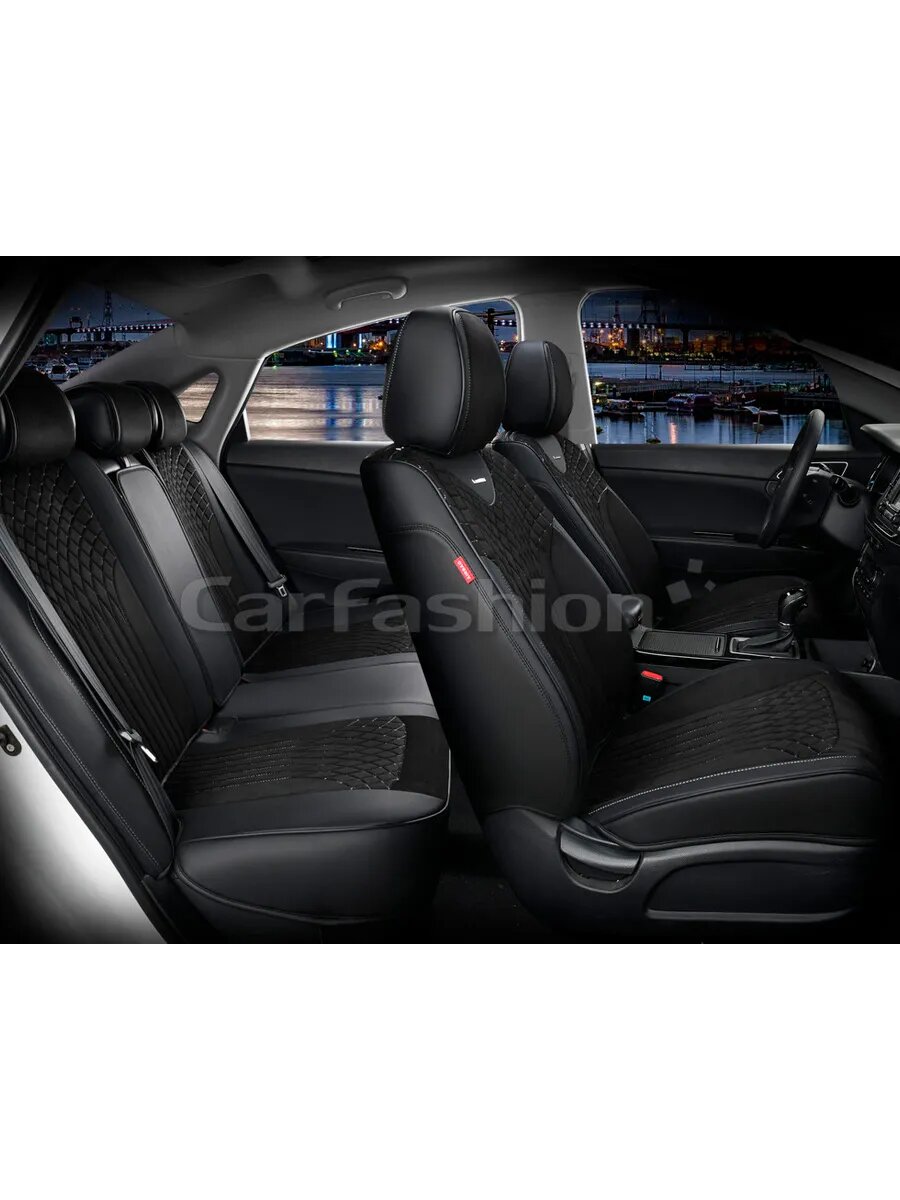 Комплект каркасных чехлов 5D CarFashion, отстрочка серая