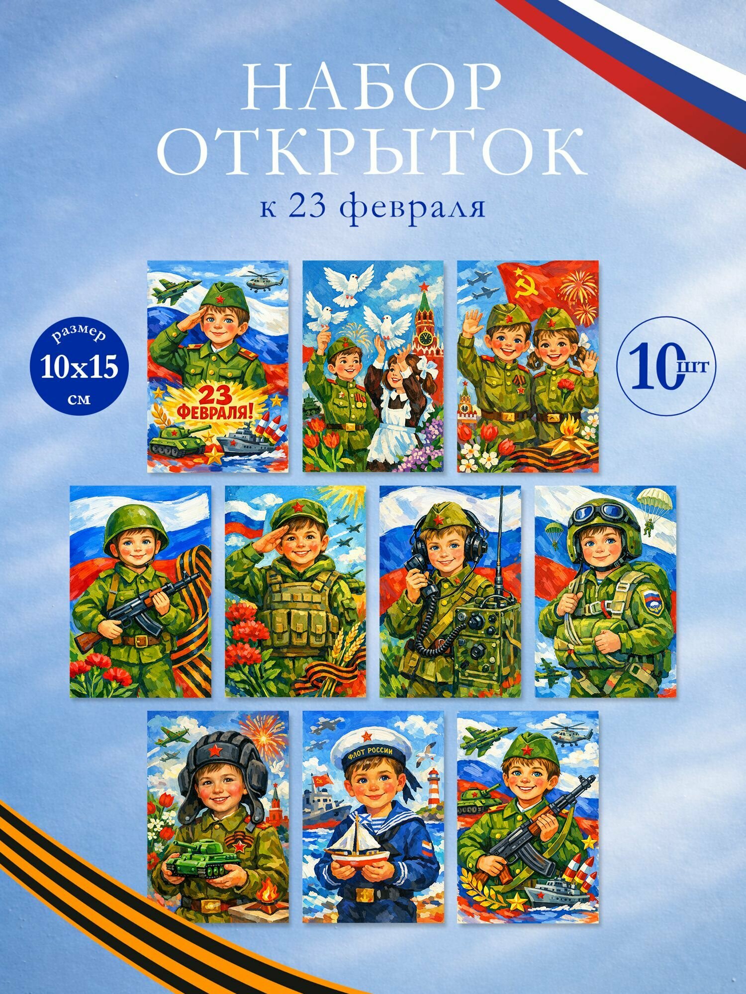 Открытки 23 февраля, 10 шт