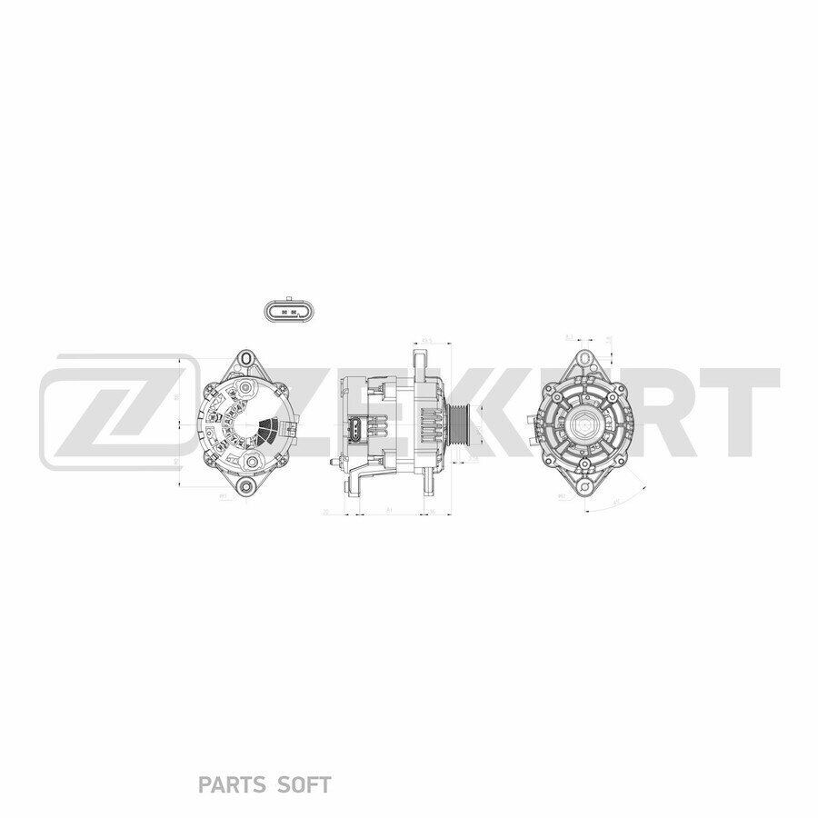 Генератор Chevrolet Lacetti (J200) 02- Aveo (T200 T250 T255) 03- Daewoo Nubira (J100 J200) 97- от официального дистрибьютора, ZEKKERT, артикул GE1041