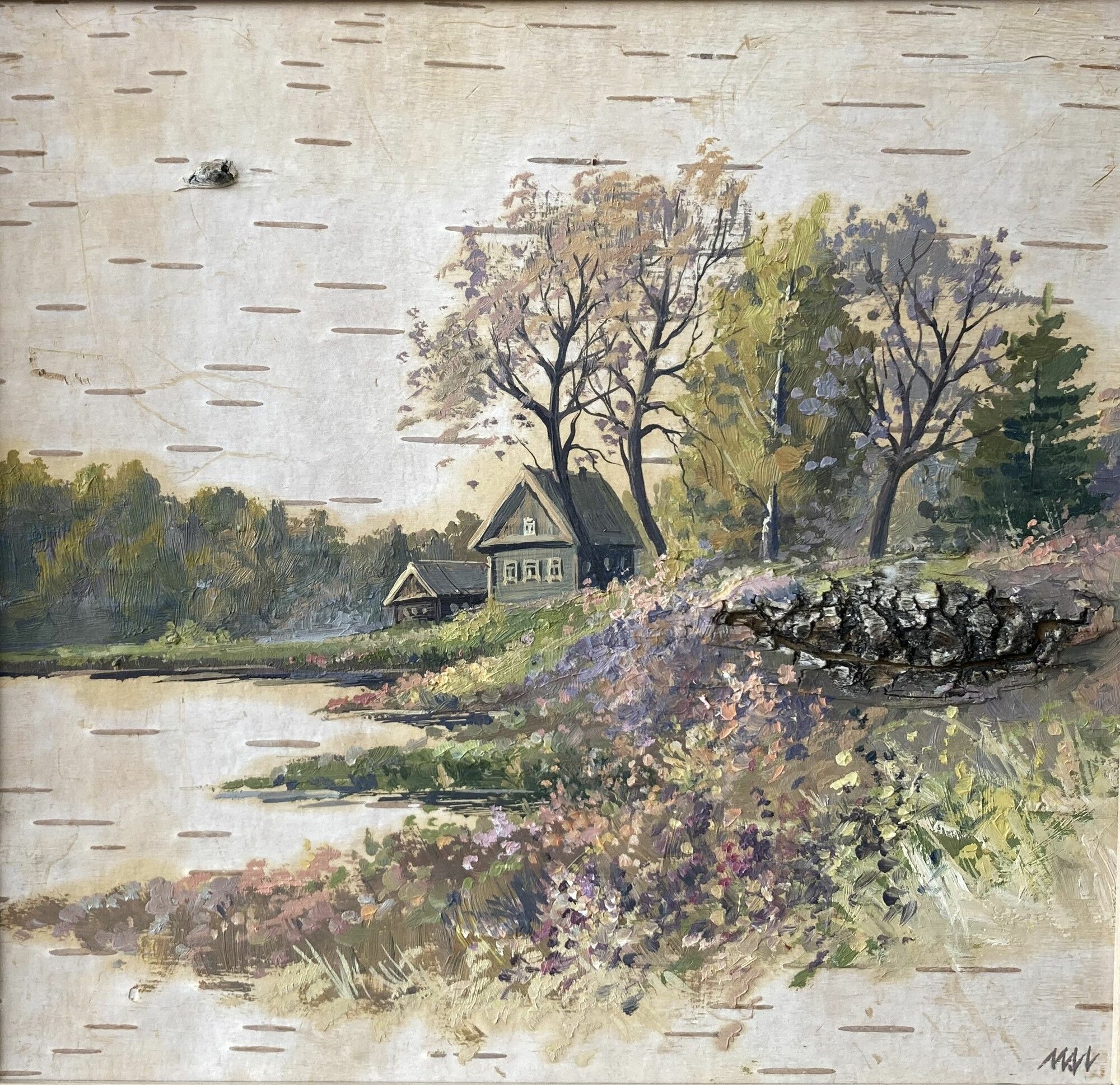 ART-Salon at Oktyabrskaya У пруда", 21х22 см, береста, масло, авторская работа
