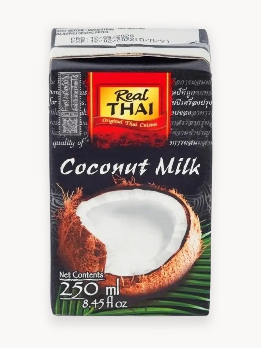 Натуральное кокосовое молоко REAL THAI, без сахара, без глютена, органическое, 250мл