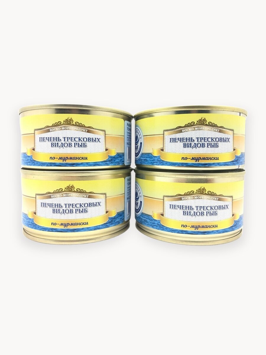 Печень из тресковых пород рыб, по-мурмански, Боско-Морепродукт, 4 X 185 гр