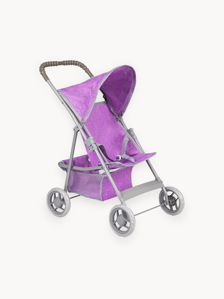 Коляска для кукол до 50 см детская с корзиной, металлическая, с козырьком, фиолетовая
