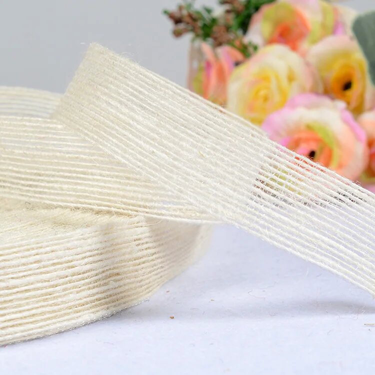 Льняная лента джутовая 25 мм 5/10 м Белый, 05 Beige, 10Meters