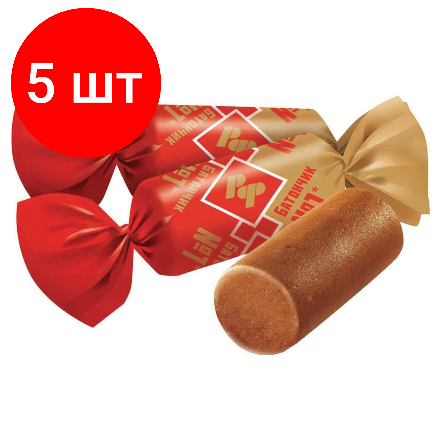 Комплект 5 шт, Конфеты шоколадные РОТ фронт "Батончики", пралине с дробленными вафлями, 1 кг, пакет, РФ14462