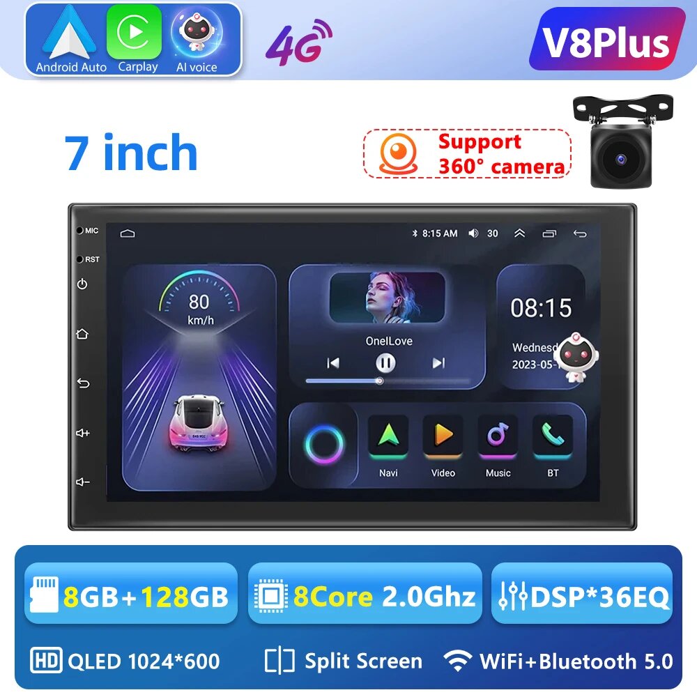 Podofo 8G 256G Автомобильный радиоприемник GPS 2 din Android 11 Auto Carplay Универсальный 7 "для Volkswagen Nissan Hyundai Toyota Мультимедийный плеер 8Core 8 128G AHD Cam