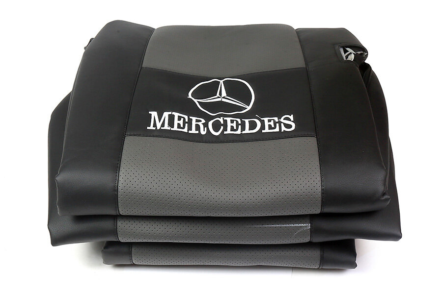 Чехлы на сиденья ЭКО кожа (серый) для MERCEDES ACTROS, MS, AXOR, ATEGO 1 высок. 1 низк. сид(1 ремнь)(22849)