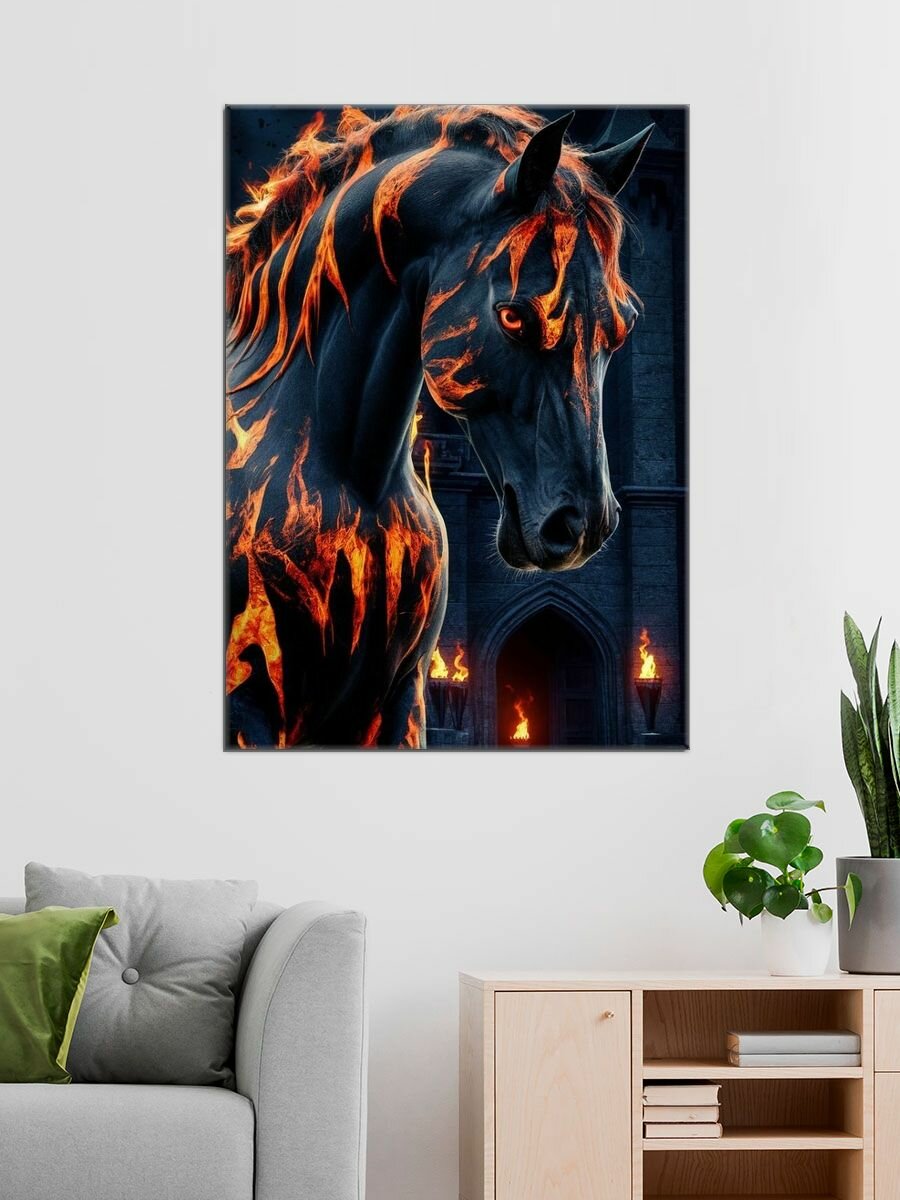 Картина на стену "Красная огненная лошадь", 50х70 см