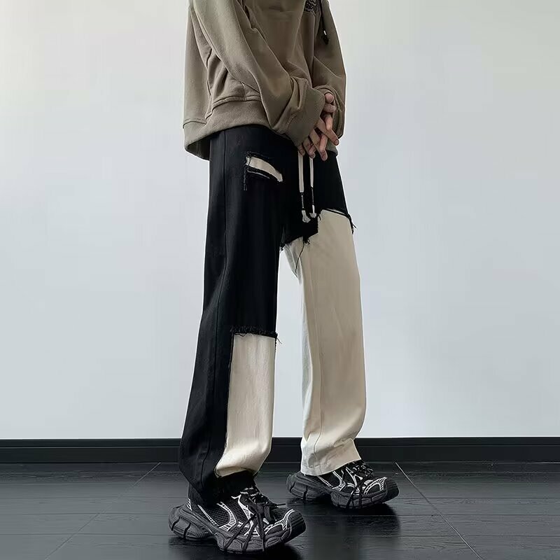 JYL Джинсы Мужские Американские Светлые Кроп Винтажные Свободные Широкие Деним, Размер_2XL