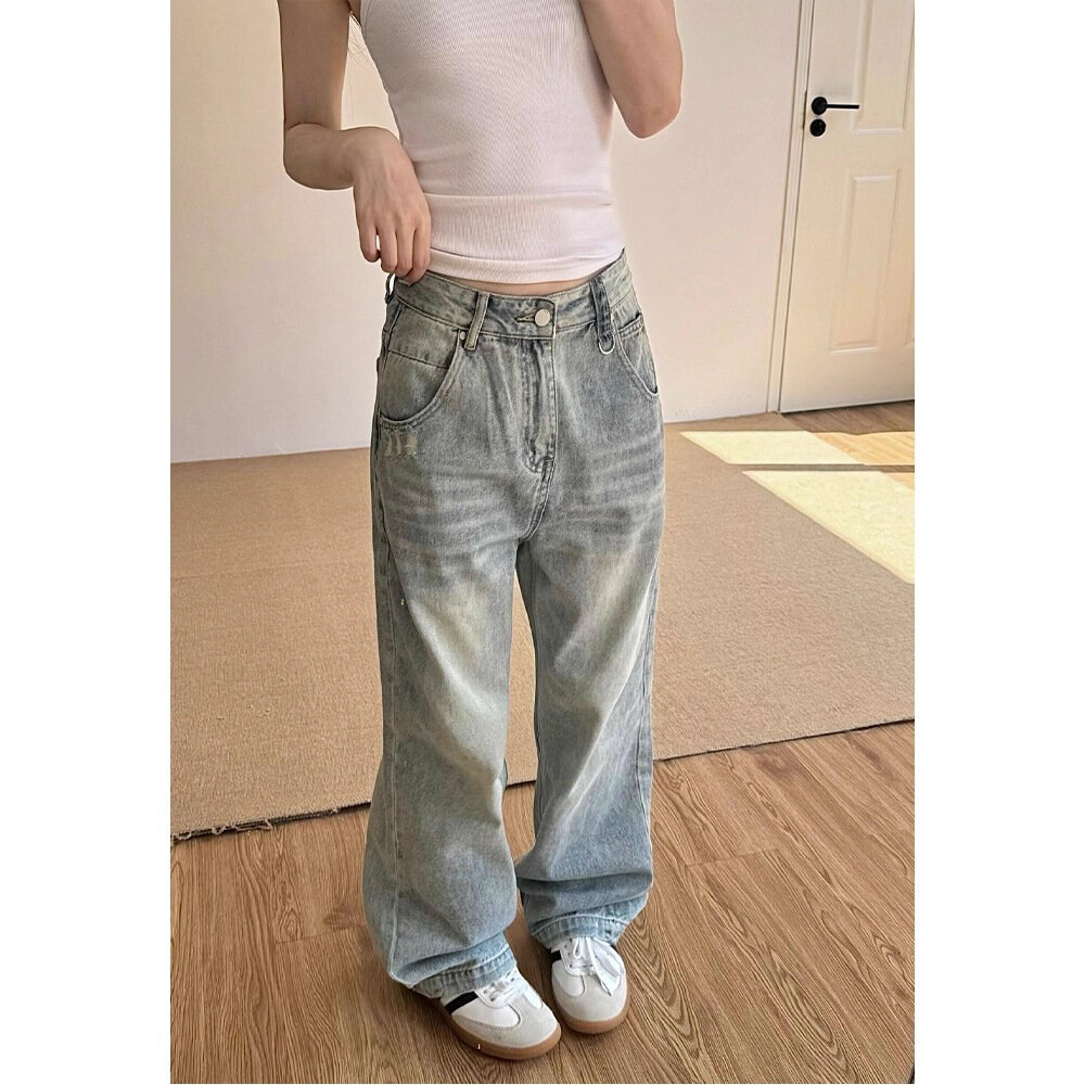 MON Джинсы Мужские Винтажные С Усиками Синие Чистые Широкие Деним, Размер_M