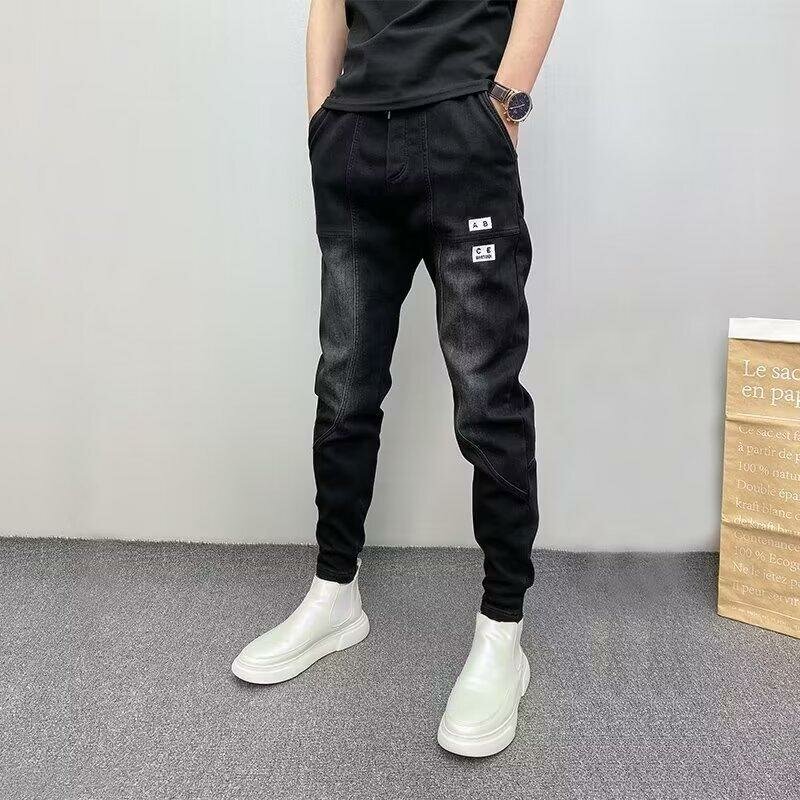 Тренд RONG CH Мужские Джинсы Трендовые Потертые Граффити Слим Кэжуал Кроп Деним, Размер_32