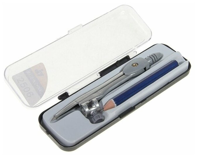 Циркуль металлический с карандашом 125 мм, в пластиковом пенале (козья ножка)