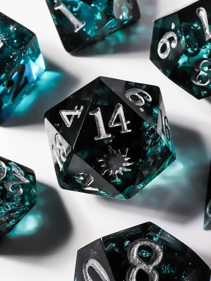 Дайсы, игральные кубики, кости для ДнД, DnD, НРИ, голубые, 7шт, набор "Ледяной дождь"