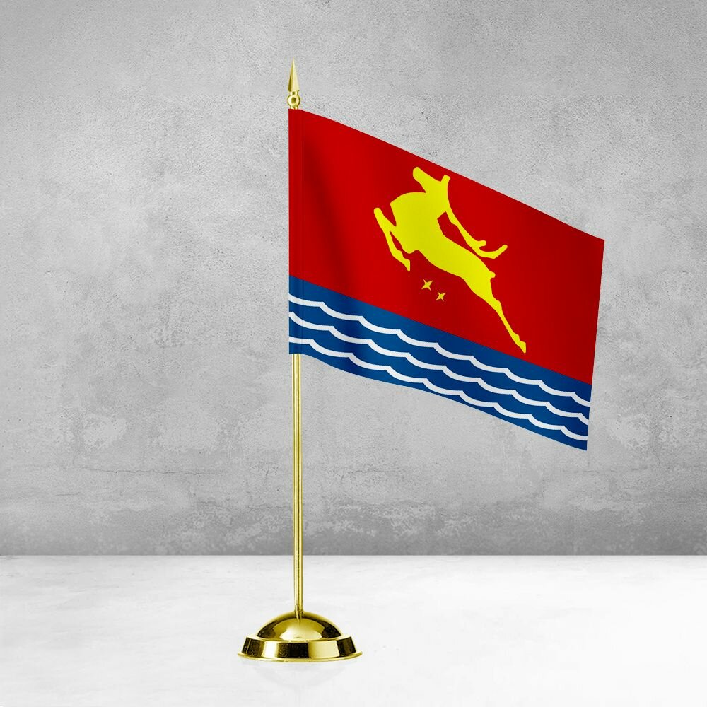 Настольный флаг Магадана на пластиковой подставке под золото