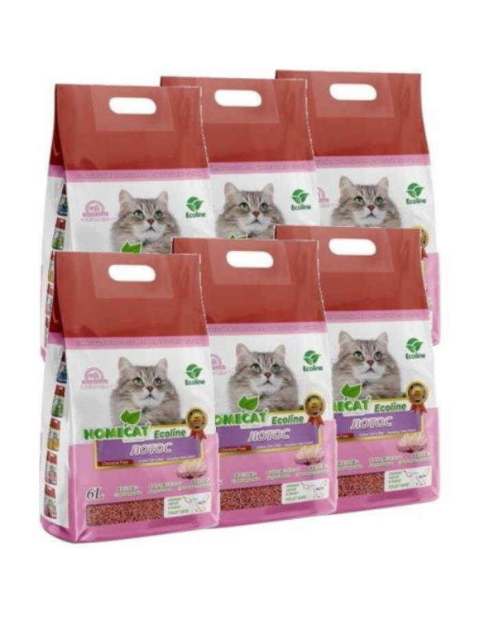 HOMECAT Ecoline Лотос комкующийся наполнитель для кошачьих туалетов с ароматом лотоса 6х6л