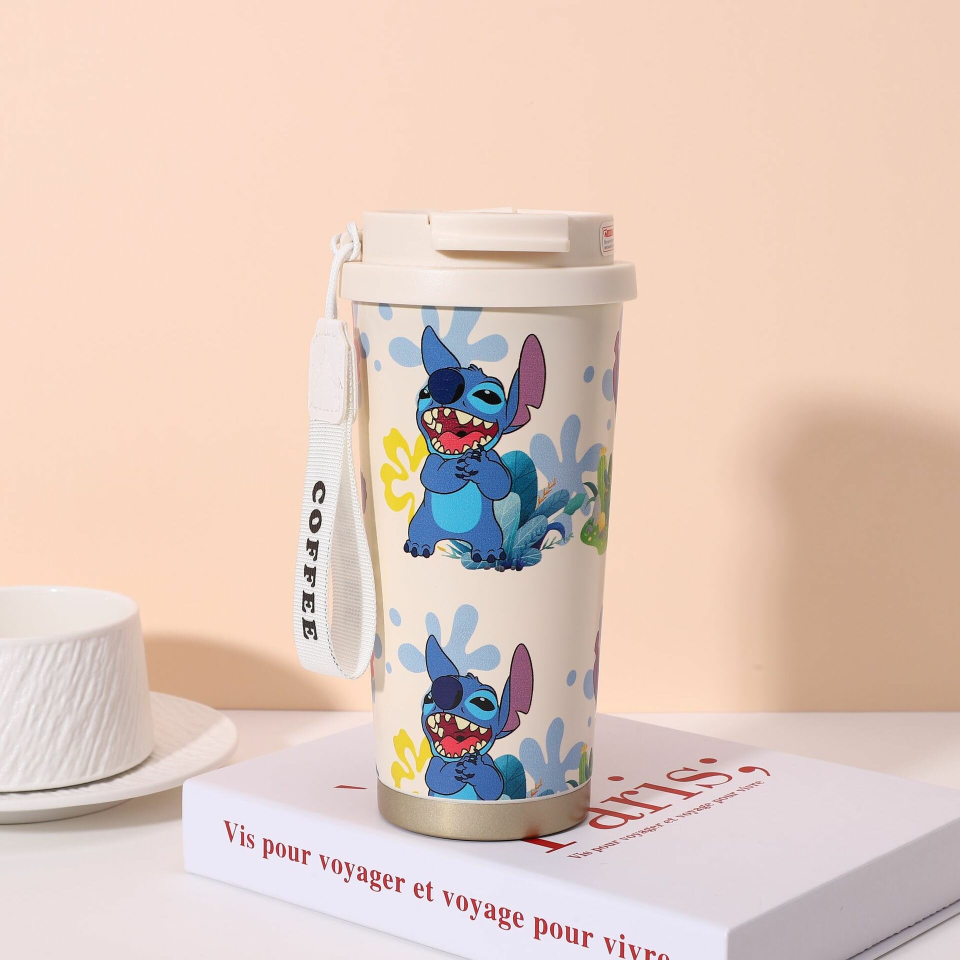 Термос MINISO "Стич" , сталь 316 , крышка-чашка, узкая горловина, Двойной напиток