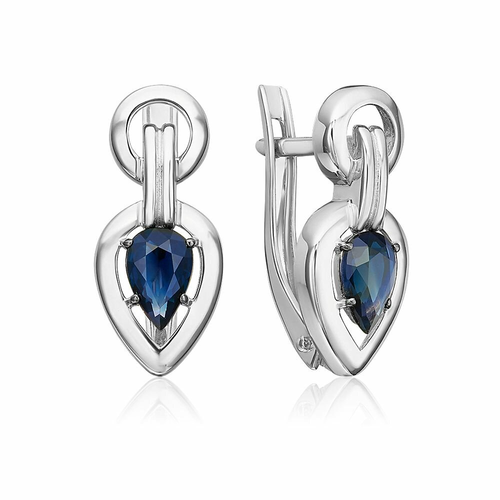 Серьги, белое золото, 585 проба, родирование, сапфир
