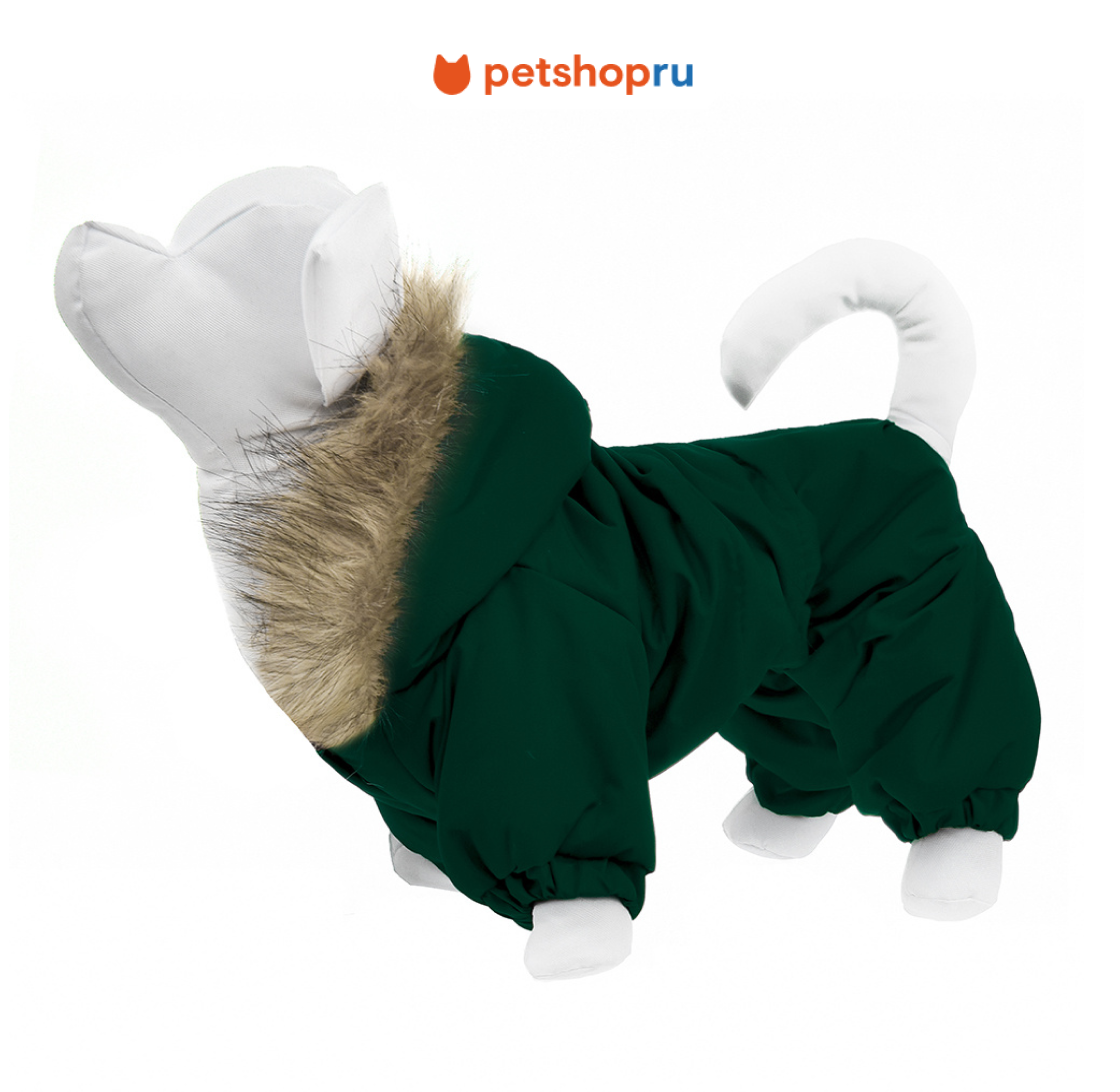 Yami-Yami одежда Комбинезон для собак с капюшоном, на меховой подкладке, тёмно-зелёный, M, спинка 30 см
